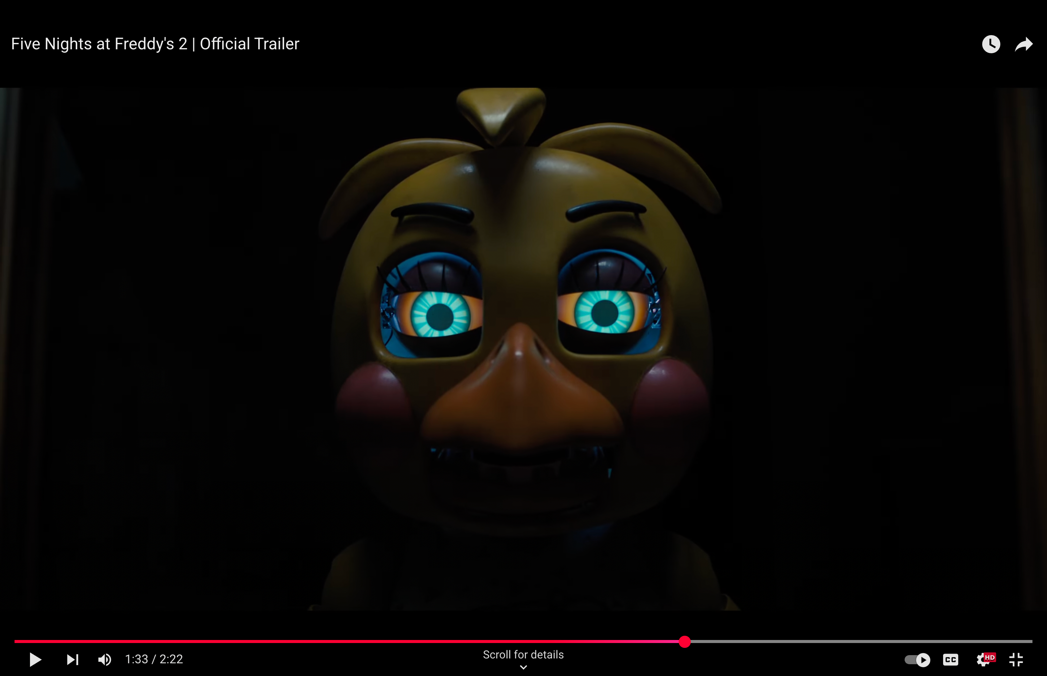 An animatronic being creepy in the new Five Nights at Freddy’s trailer.
